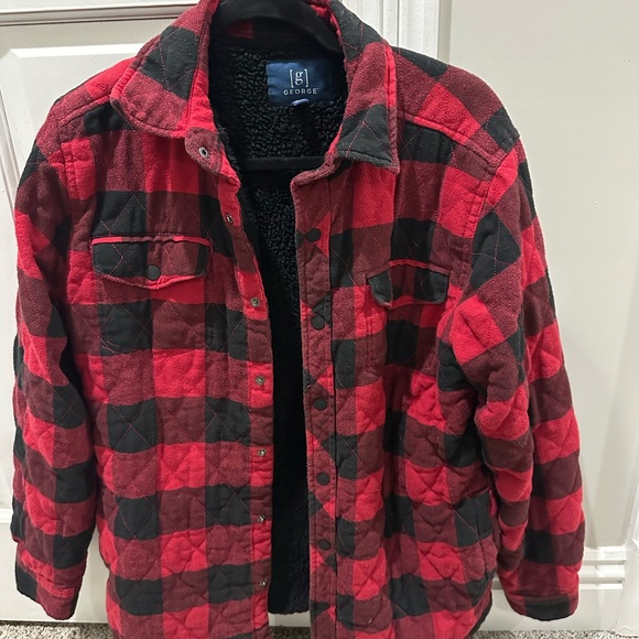 George | Jackets & Coats | George Red And Black Checkered Shirt Jacket ...